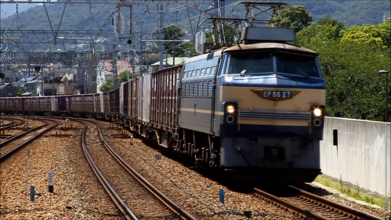 JR貨物 5070ﾚ EF66-27 東海道本線･さくら夙川駅 ゼロロク ニーナ - YouTube