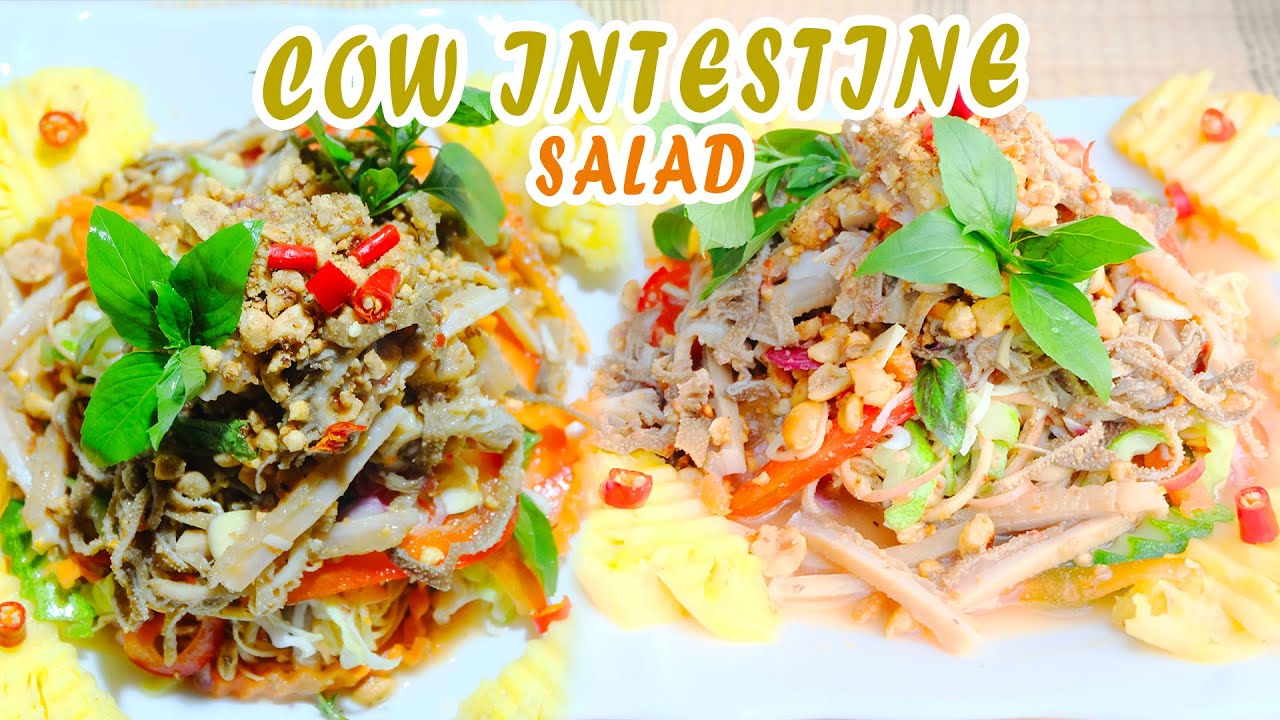 Cooking Cow Intestine with Banana Blossom - Cow Intestine salad Recipe ...