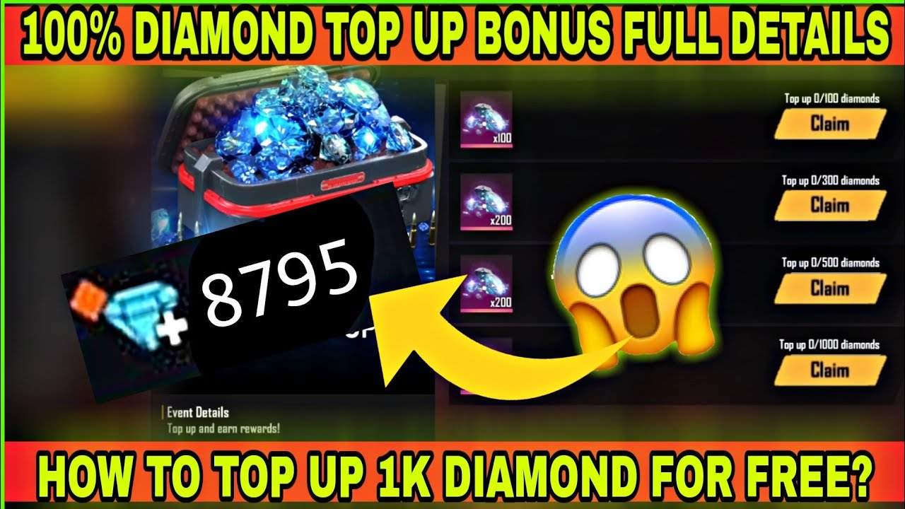 FREEFIRE NEW EVENT 100% DIAMOND TOP UP BONUS EVENT FULL DETAILS - GET ...
