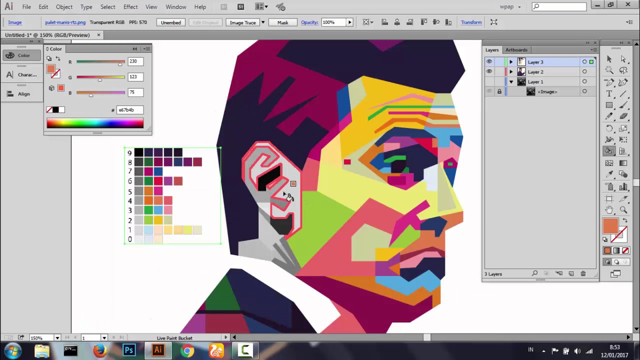 WPAP Mudah Adobe Illustrator (Part 3: Coloring) - YouTube