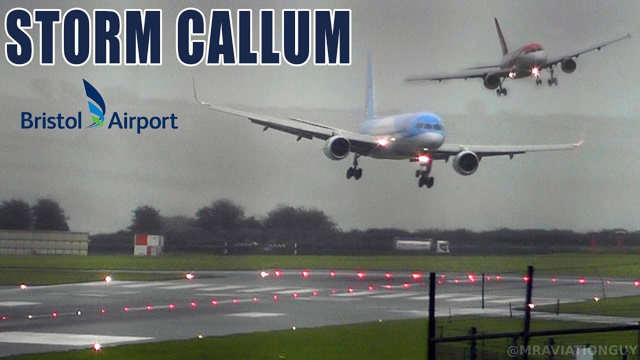 BRISTOL AIRPORT DURING STORM CALLUM | DIRECT CROSSWIND! SIDEWAYS ...