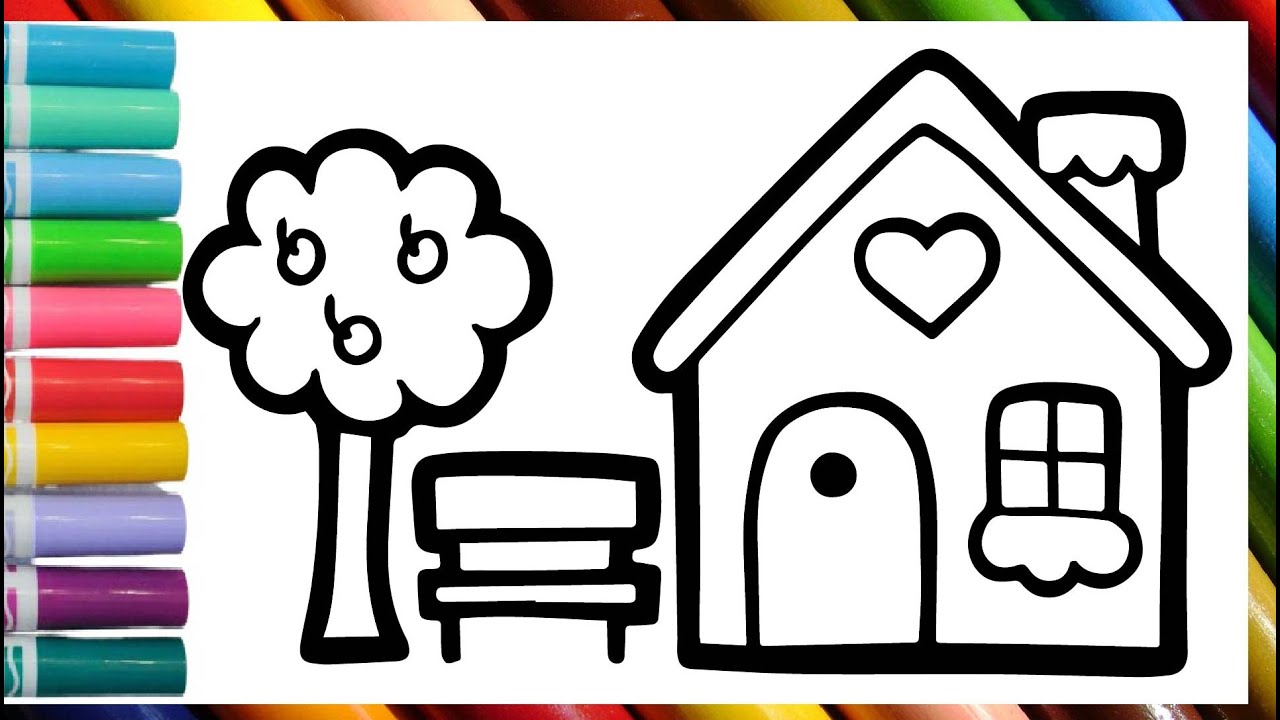 House Drawing and Painting for Kids & Toddlers || How to Draw and Color ...
