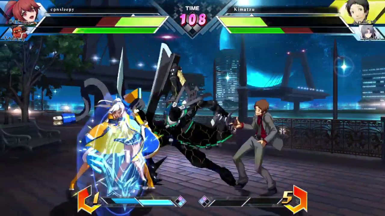 BLAZBLUE CROSS TAG BATTLE_Celica/Tager vs Adachi/Yumi - YouTube