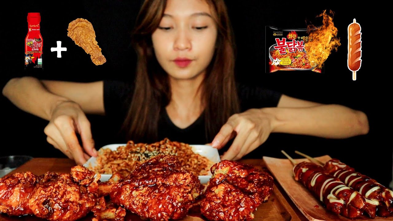 MUKBANG AYAM CRISPY CELUP SAOS SAMYANG, SOSIS BAKAR JUMBO, MIE SAMYANG 🔥| MUKBANG INDONESIA ...