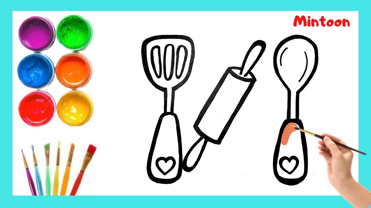 Draw kitchen tools 🍽️ | easy drawing and painting for kids - YouTube