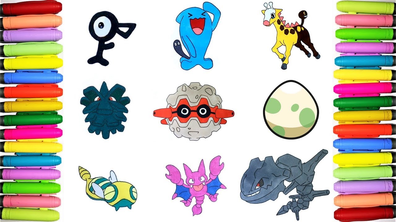 Pokemon coloring Pokedex #201 - 208 - YouTube