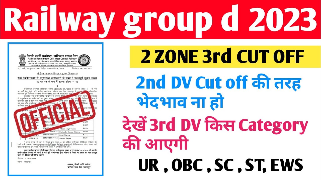 Group d 2 ZONE 3rd DV Cut off Analysis, UR , OBC , SC , ST , EWS 2nd DV की तरह भेदभाव ना हो ...