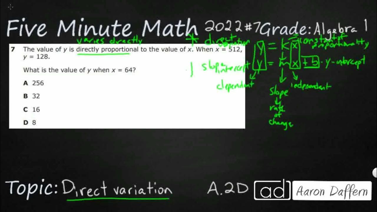 Algebra 1 STAAR Practice Direct Variation (A.2D - #6) - YouTube