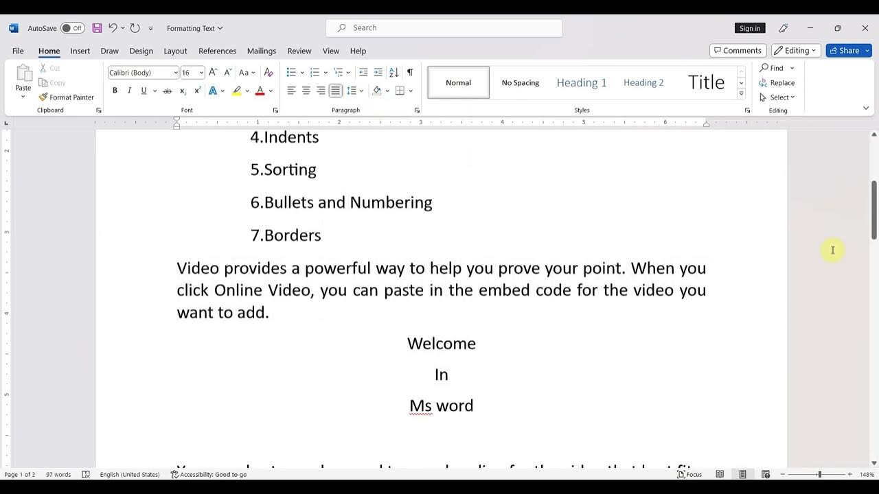 Msword paragraph formatting , line spacing, Shading , indents,sorting,bullets and numbering ...
