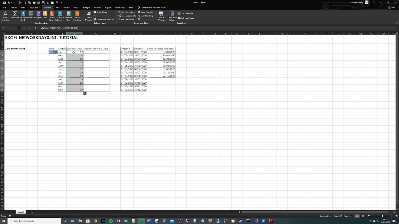 Excel Networkdaysintl Tutorial Youtube