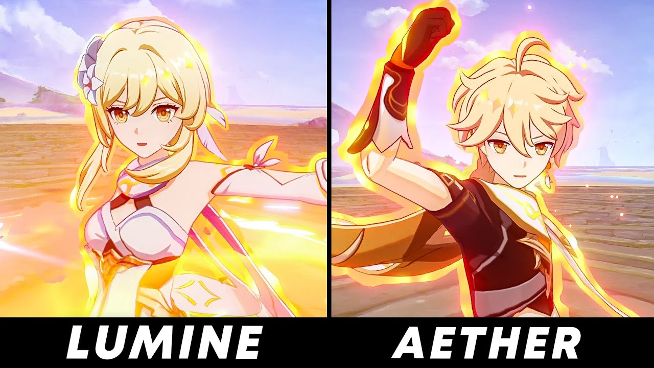 Pyro Aether and Lumine Comparison | Pyro Traveler Side by Side ...
