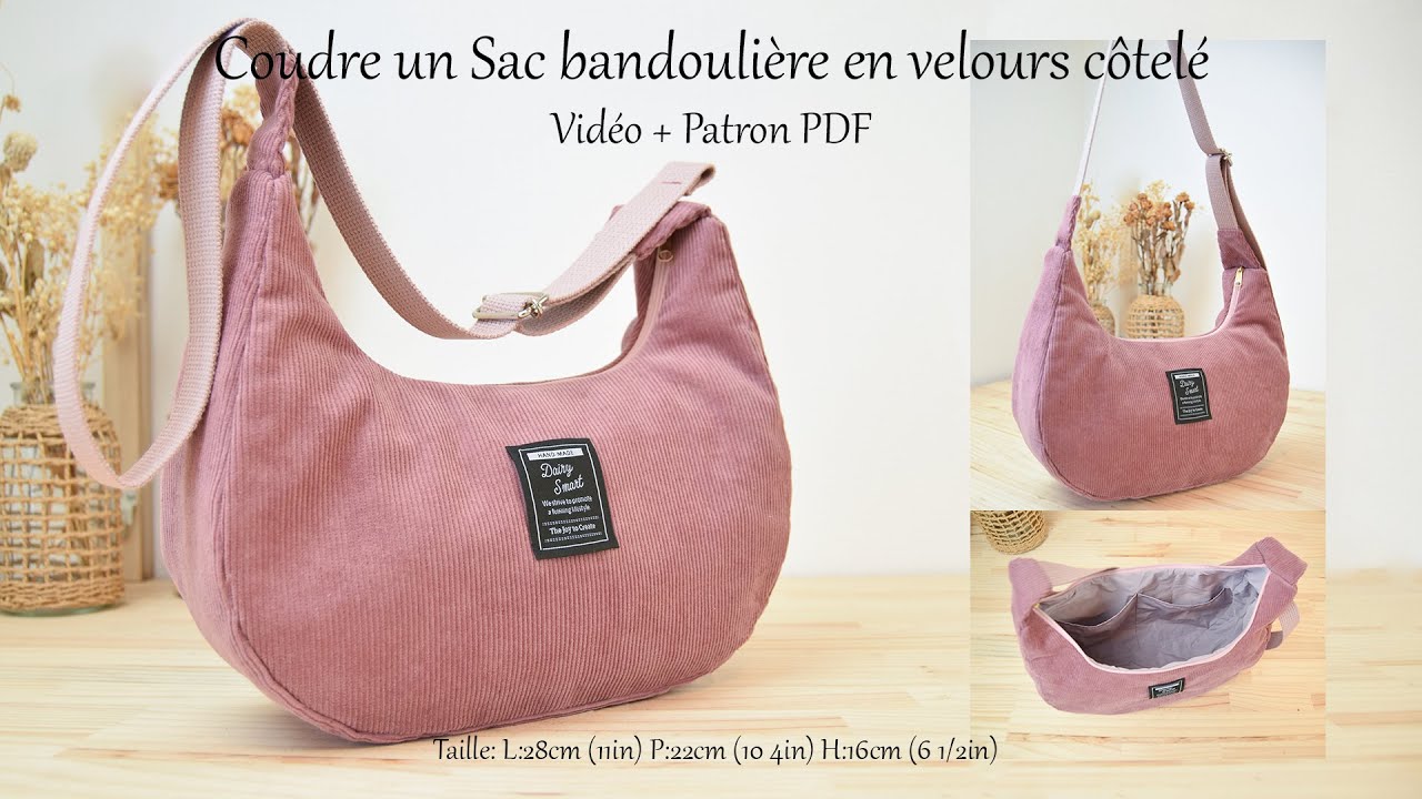 Coudre Sac épaule Hobo Croissant en Velours Côtelé - Tuto - Patron PDF ...