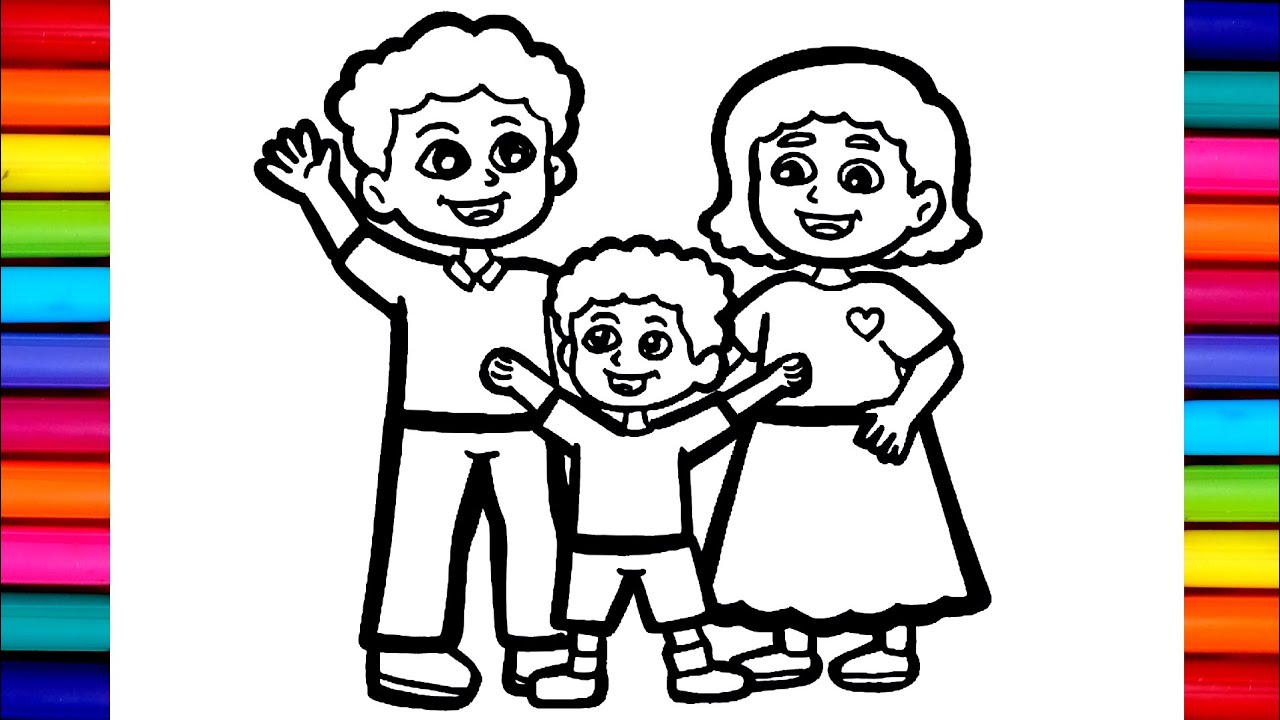 Family Drawing | How to Draw Happy Family Drawing | 3 Member Family ...