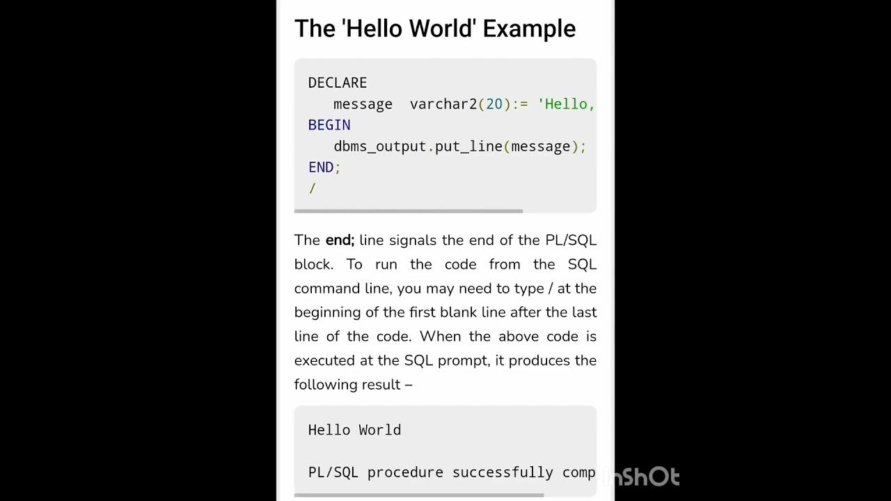 Hello World Example of PL/SQL Language #viral #shorts #plsql #programming - YouTube