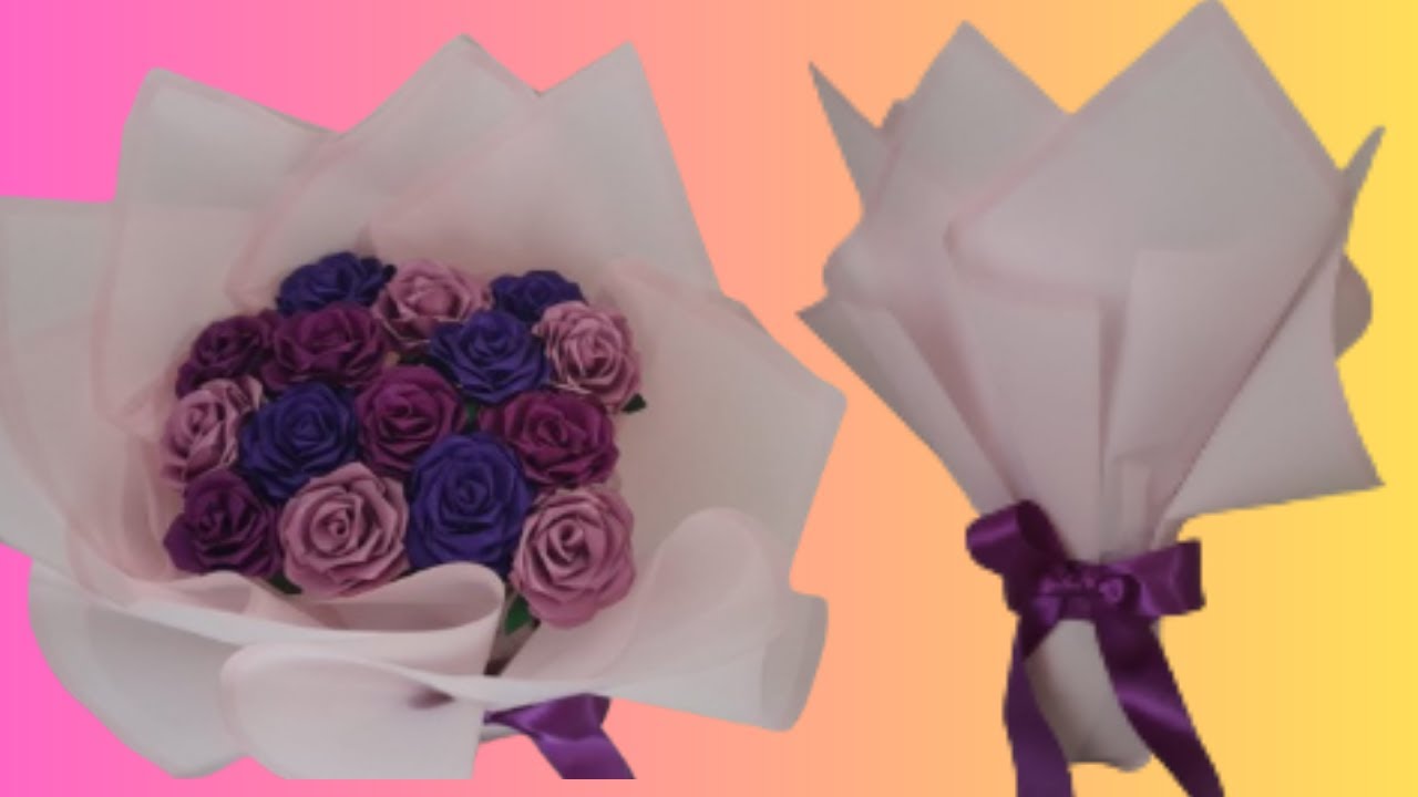 tutorial/ como hacer un ramo con rosas de cinta fácil y rápido - YouTube