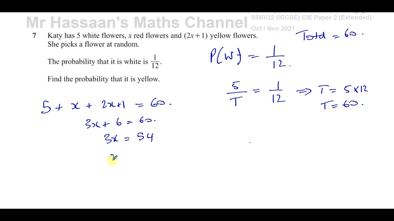 0580/22/O/N/21 (IGCSE) Paper 22 Q7 Probability - YouTube