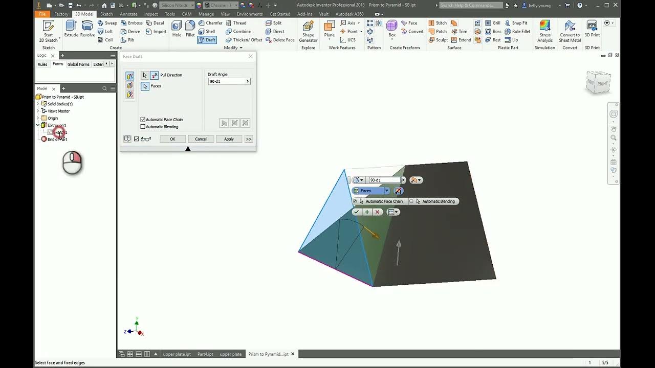 Inventor Face Draft To Create Pyramid - YouTube
