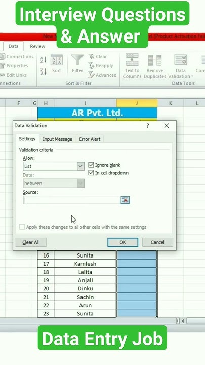 Data Entry interview Question🔥🔥 | Data Validation in Excel #shortsfeed #shorts #excel #interview ...
