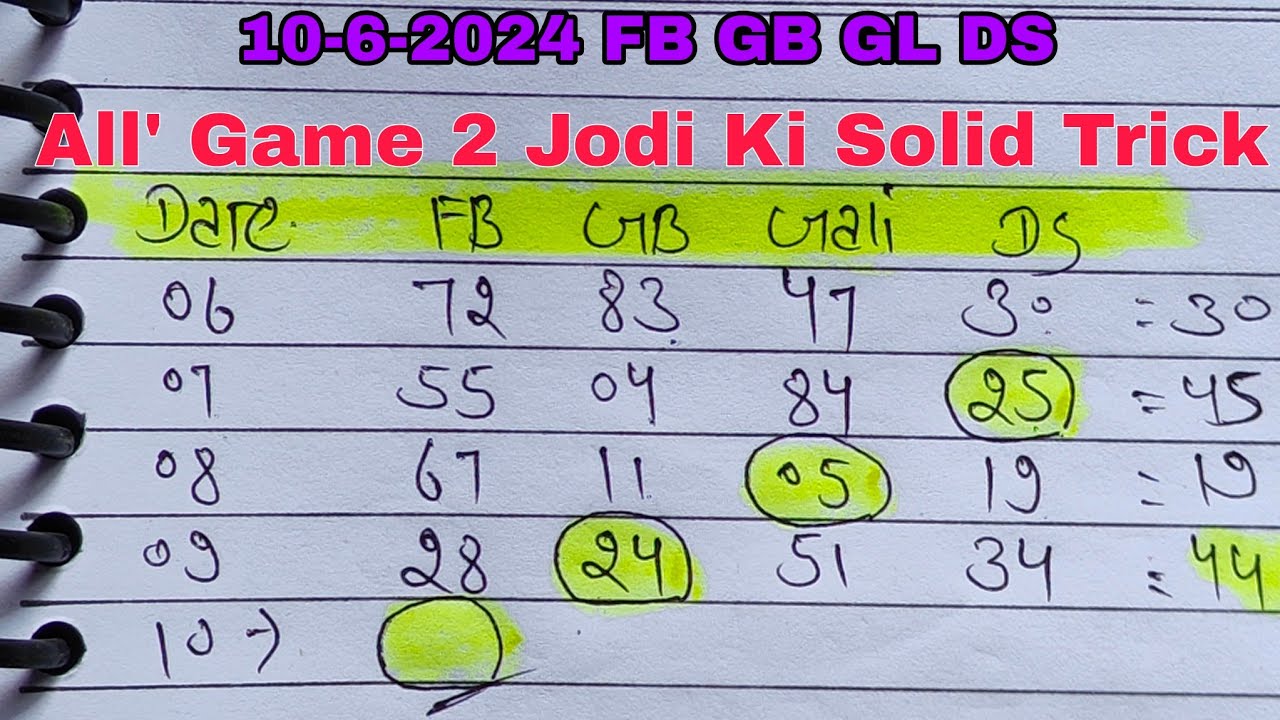 10-6- 2024 FB GB GL DS || all' Game 2 Jodi ki Full Solid Trick || 4 Tricks ki Jodi Khelo|| lk ...