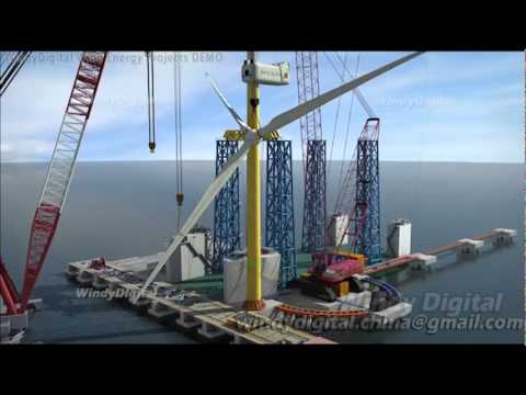 offshore wind farm and installation vessel animation - YouTube
