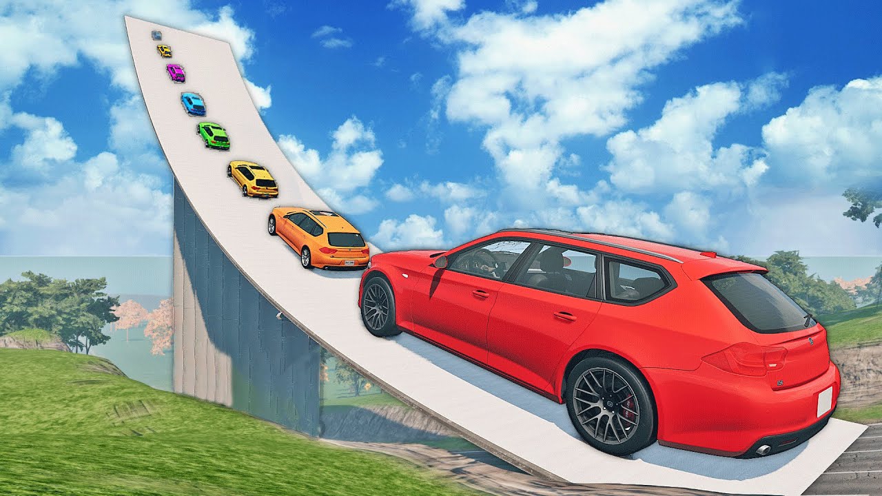 From HUGE to TINY CARS vs Giant RAMP in BeamNG.drive - YouTube