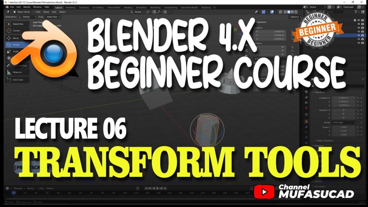 { Lecture 06 } Transform Tools Blender 4.x Beginner Course - YouTube