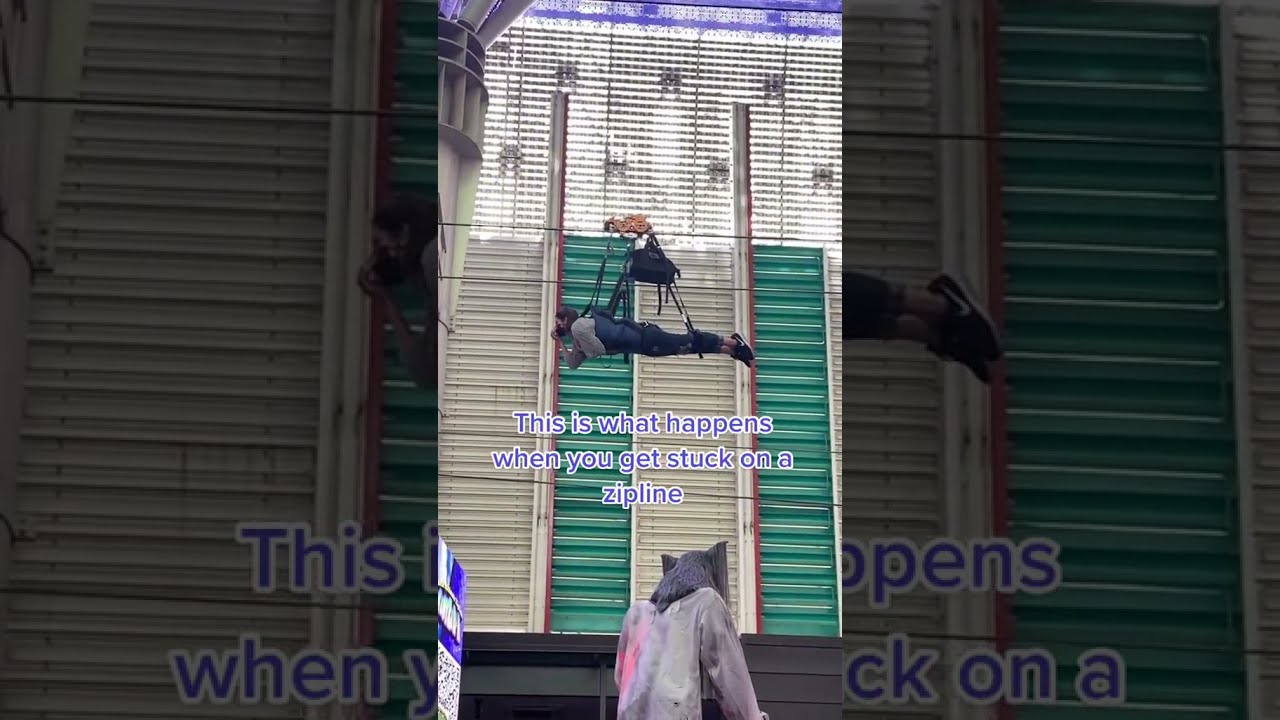 Girl gets stuck in the middle of a zipline in Las Vegas, and has to be ...