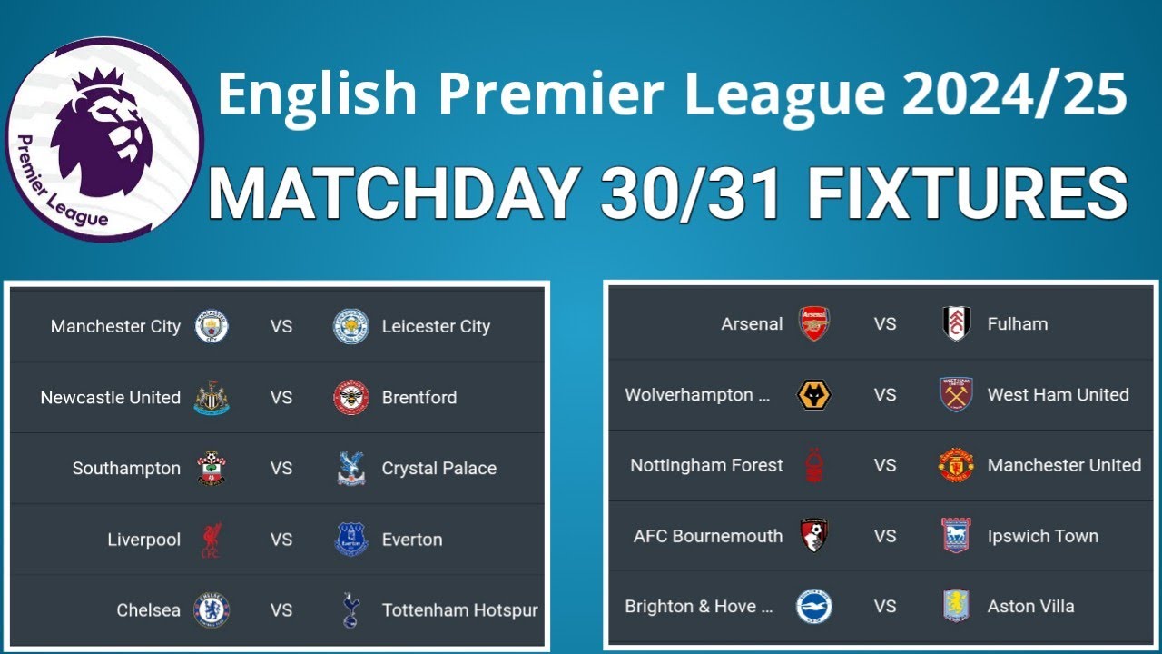 English Premier League 2024/25 Matchday 30/31 | English Premier League ...