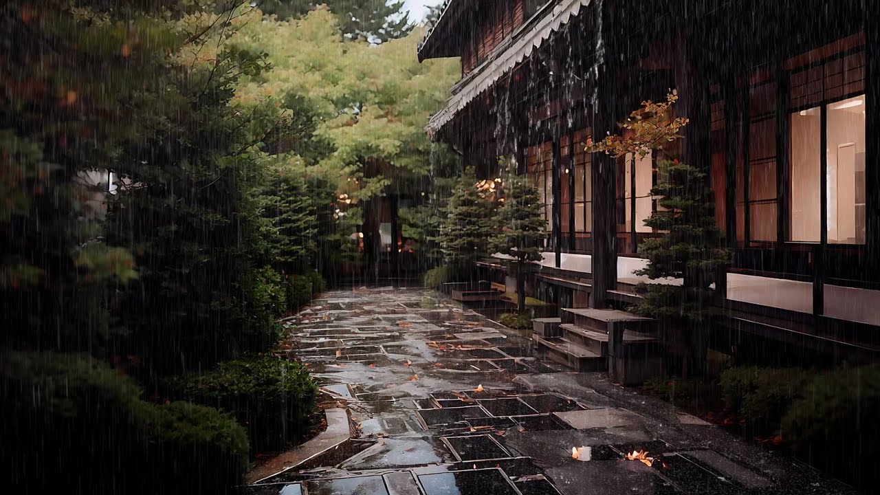 Recording of the sound of rain in an ancient Chinese courtyard ...