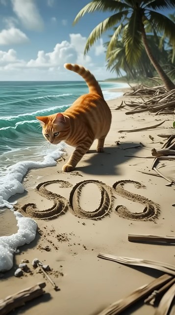 Orange Cat’s Last Hope: SOS and a Helicopter Appears! 🐱🔥(Part 2) #cat # ...