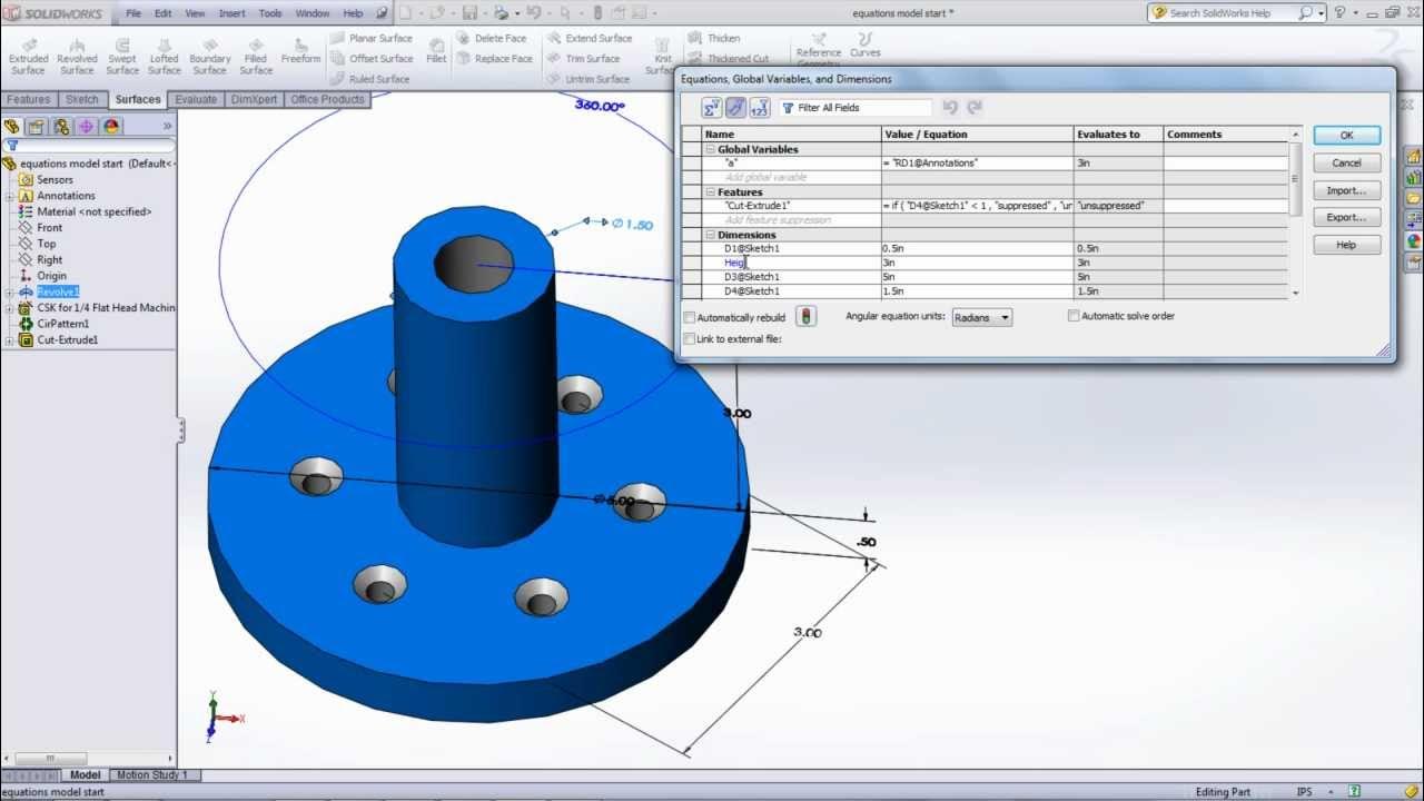 Equations Help Using SolidWorks - YouTube