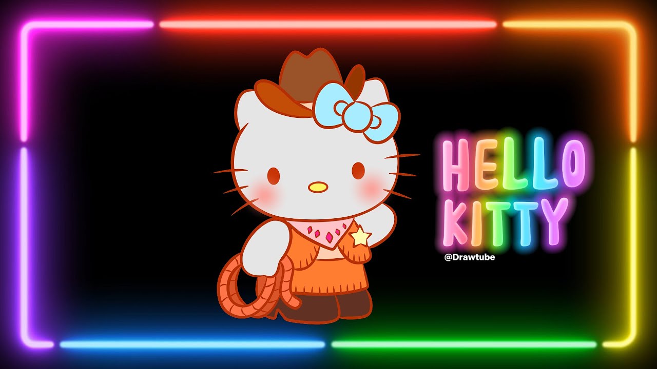 How to Draw Hello Kitty Cowboy Outfit Neon Light drawing and coloring ...