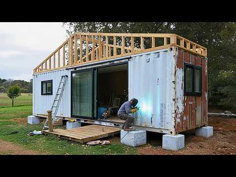 Genç çift TERASLI DIY KONTEYNER EV inşa ediyor | Baştan Sona Hazırlayan: @Construyendo-Juntos