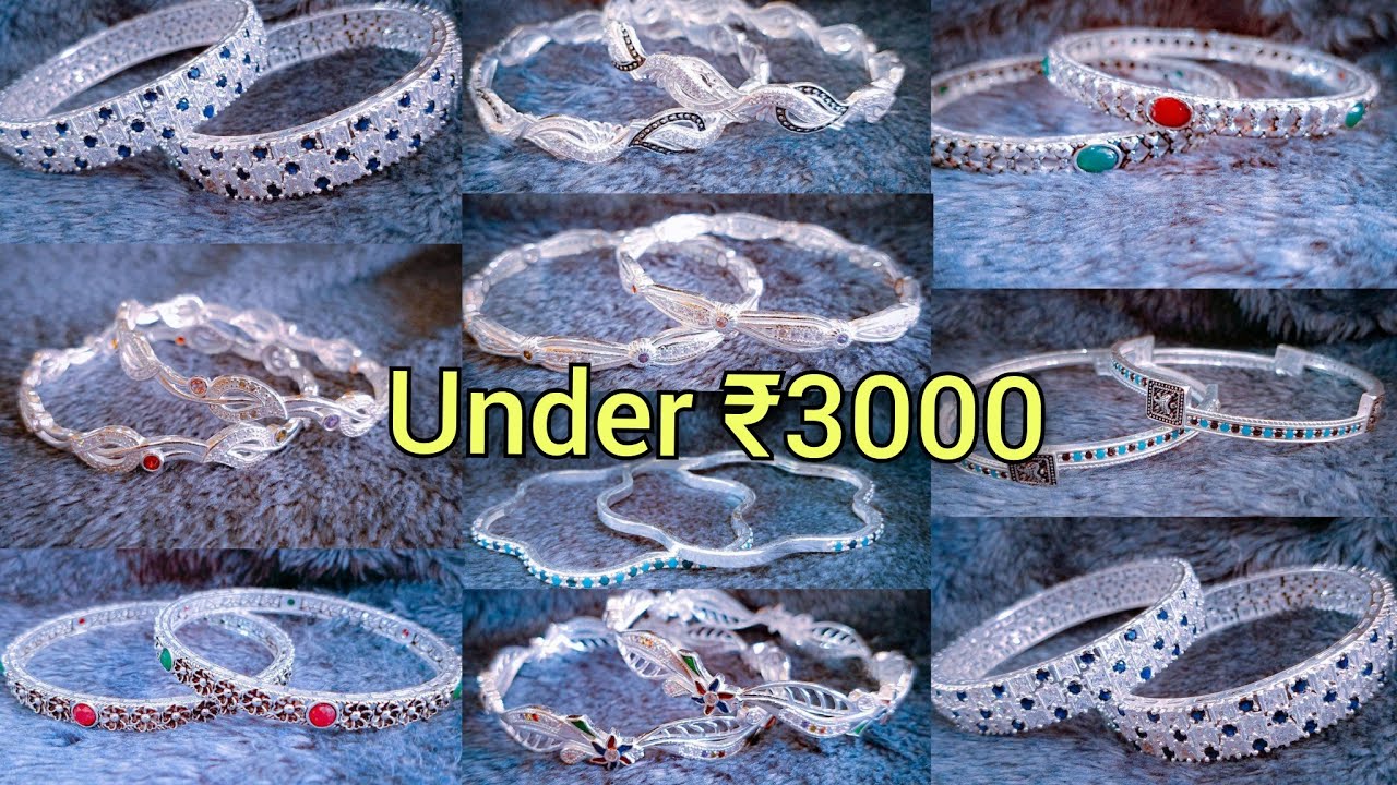 Simple Silver bangles designs with price 2023 | Silver stone bangles ...