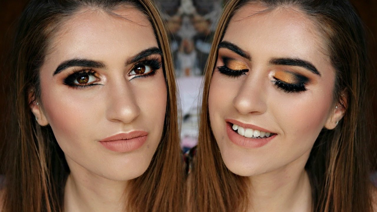 GLAM PROM MAKEUP TUTORIAL | Black & Gold Smokey Eye - YouTube