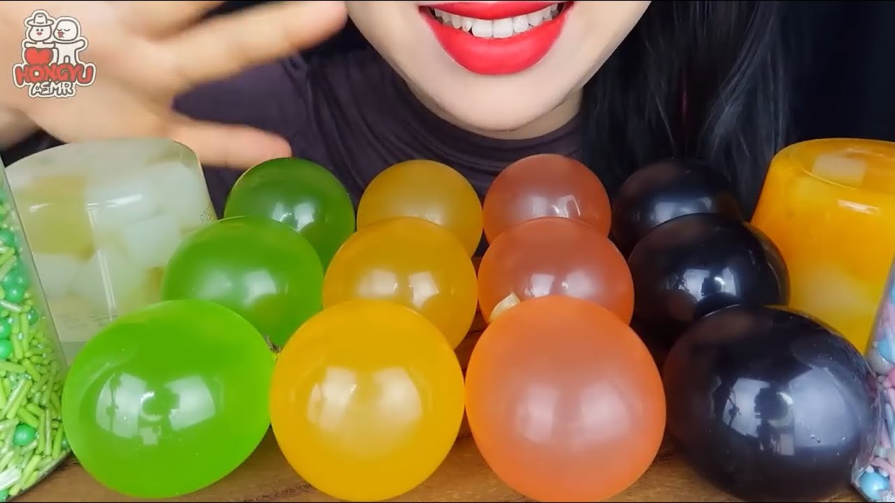 Hongyu ASMR rainbow candy jelly Mukbang bites only - YouTube