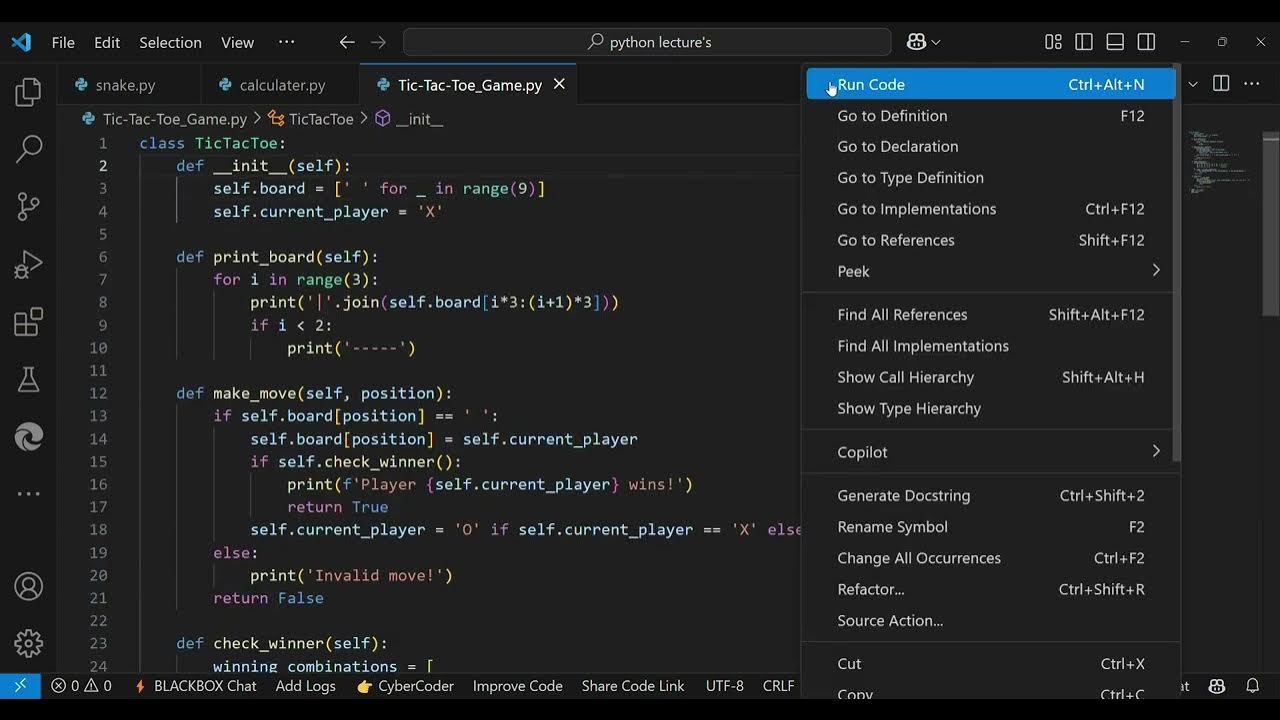 "🔥 Python Tic-Tac-Toe Game | Simple Console-Based Project | Play & Code ...