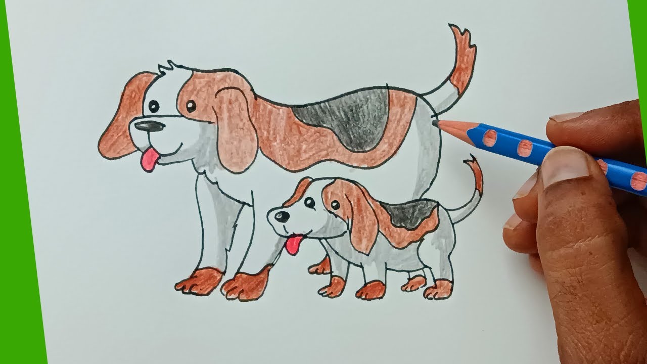 How To draw Dog and Puppy drawing | Animals and their young ones ...