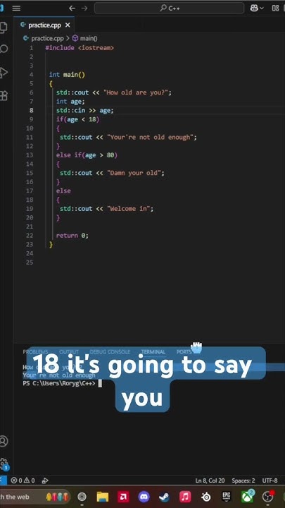 Daily coding. Day 9, simple if statement v2 - YouTube