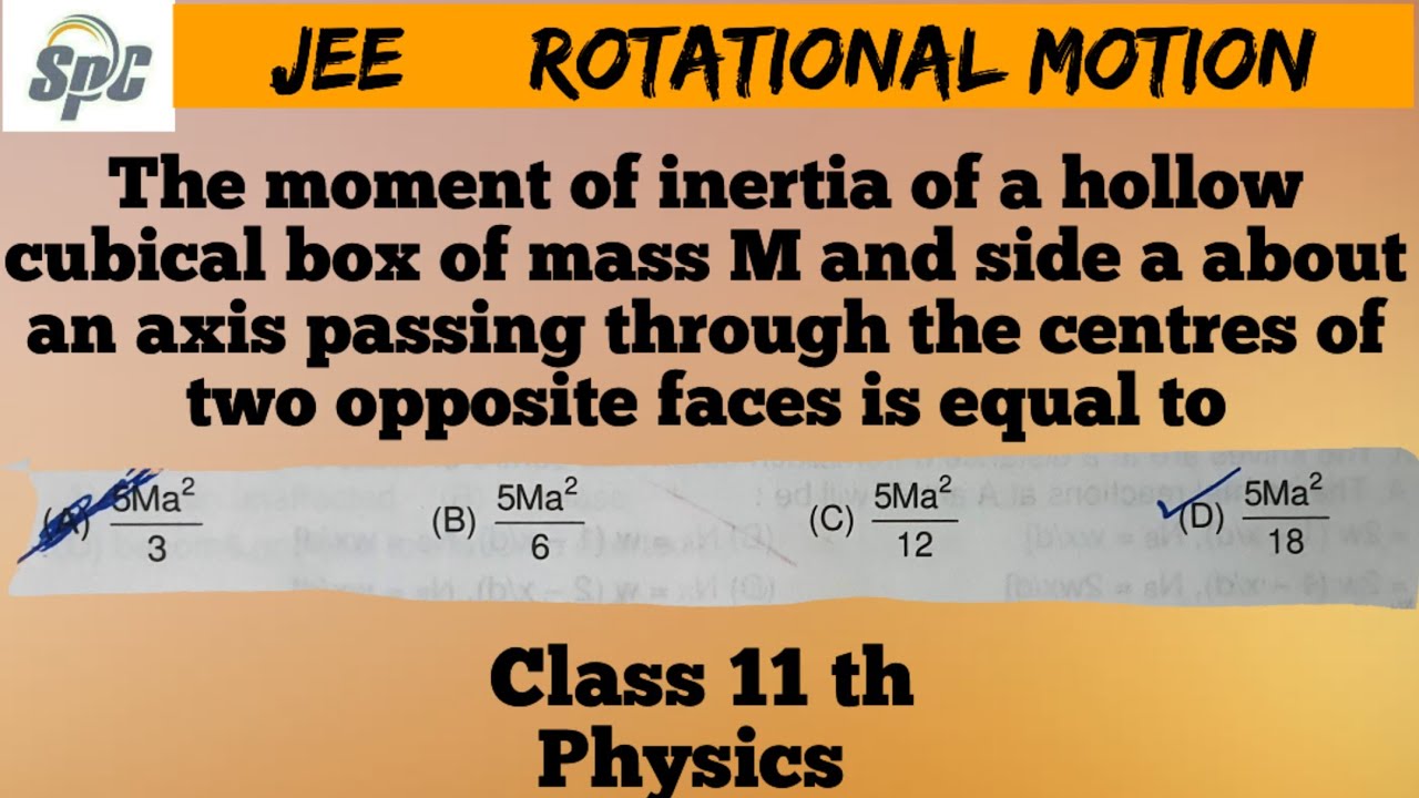 The moment of inertia of a hollow cubical box of mass M and side a ...