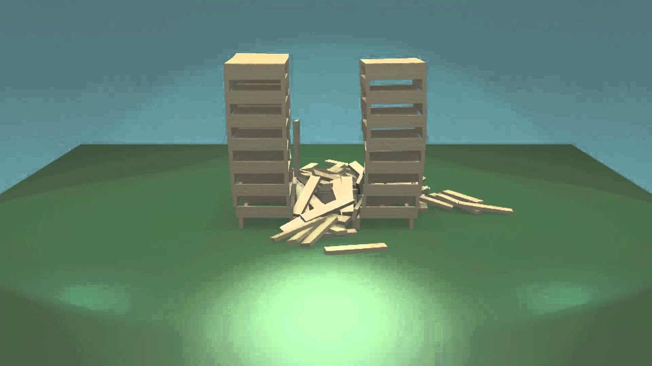 Collapsing a tower built with blocks in blender - YouTube
