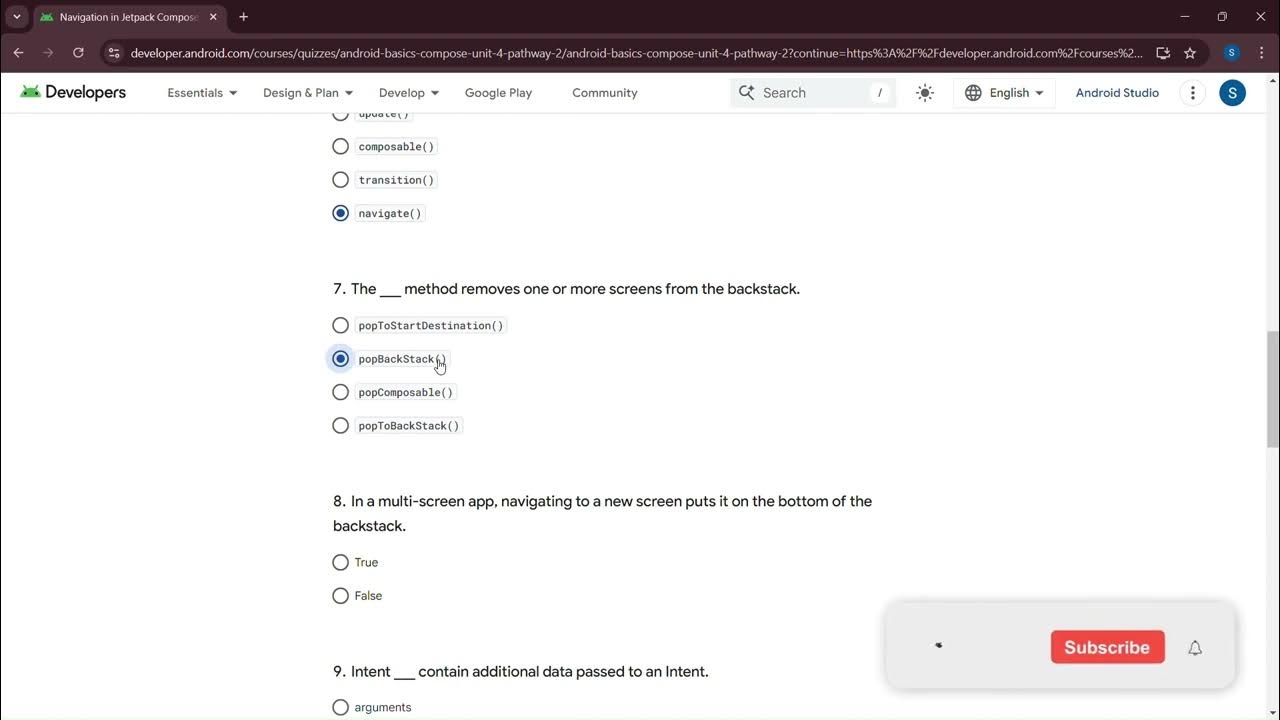 Unit - 4 Navigation in Jetpack Compose - Quiz || Google Android Developers - YouTube