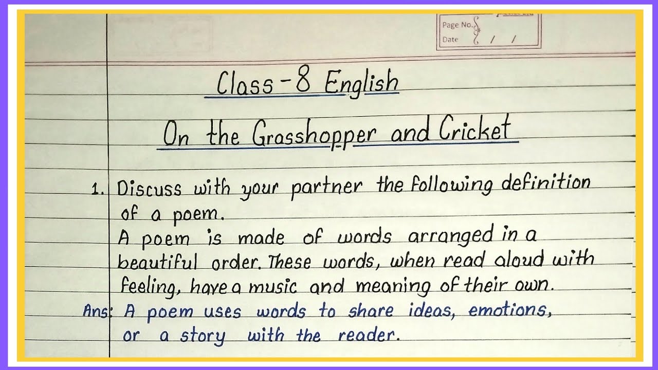 on the grasshopper and cricket class 8 english question answer - YouTube
