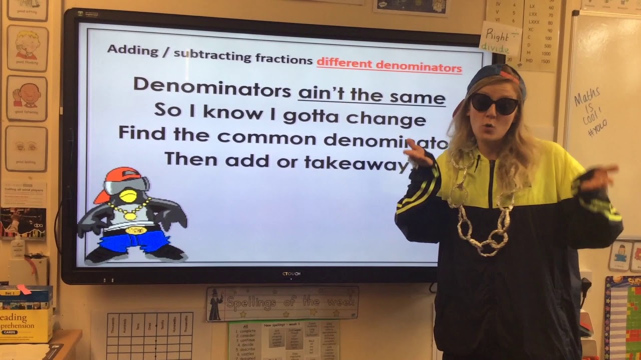 Add and subtract fractions different denominators rap - Miss C - YouTube