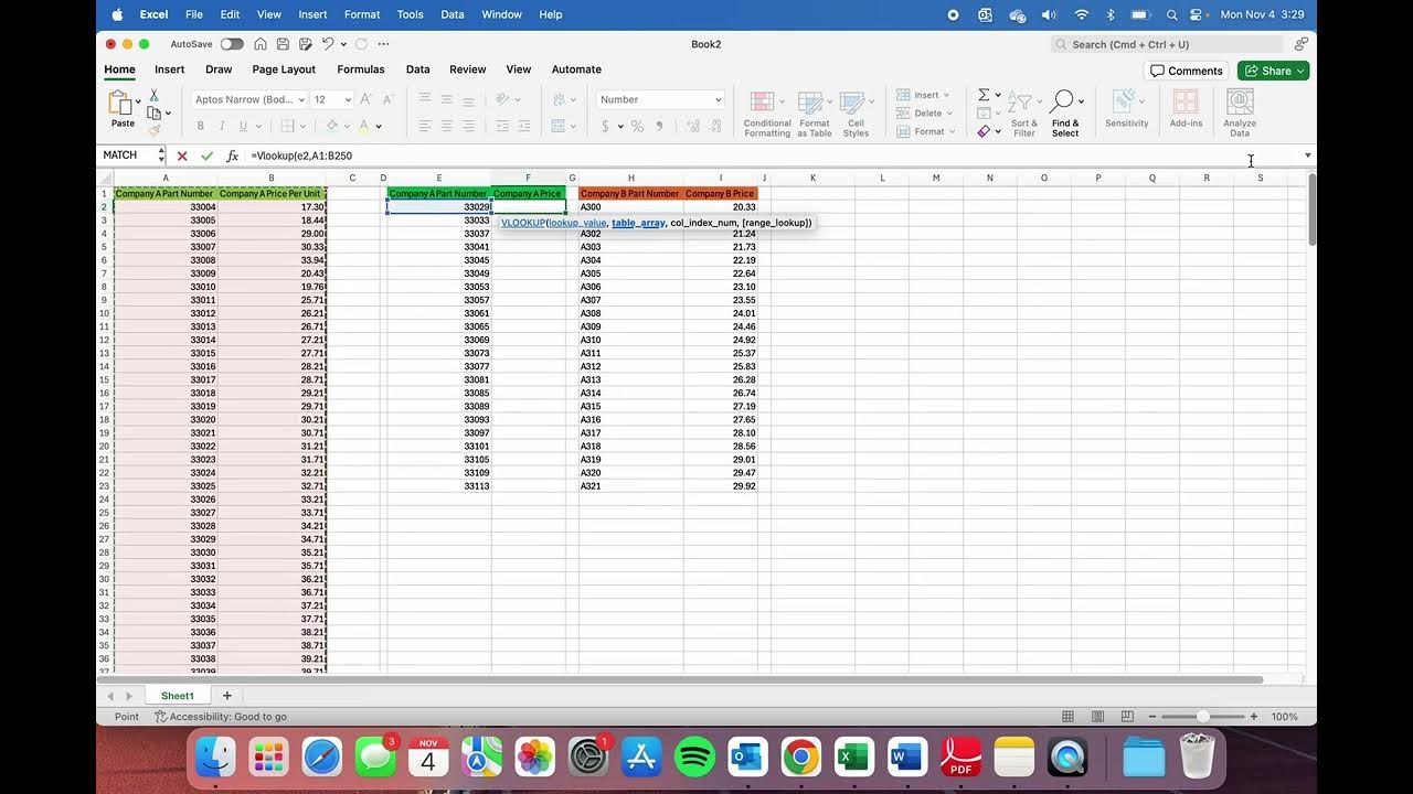 Excel VLOOKUP Formula: gathering information for comparisons - YouTube