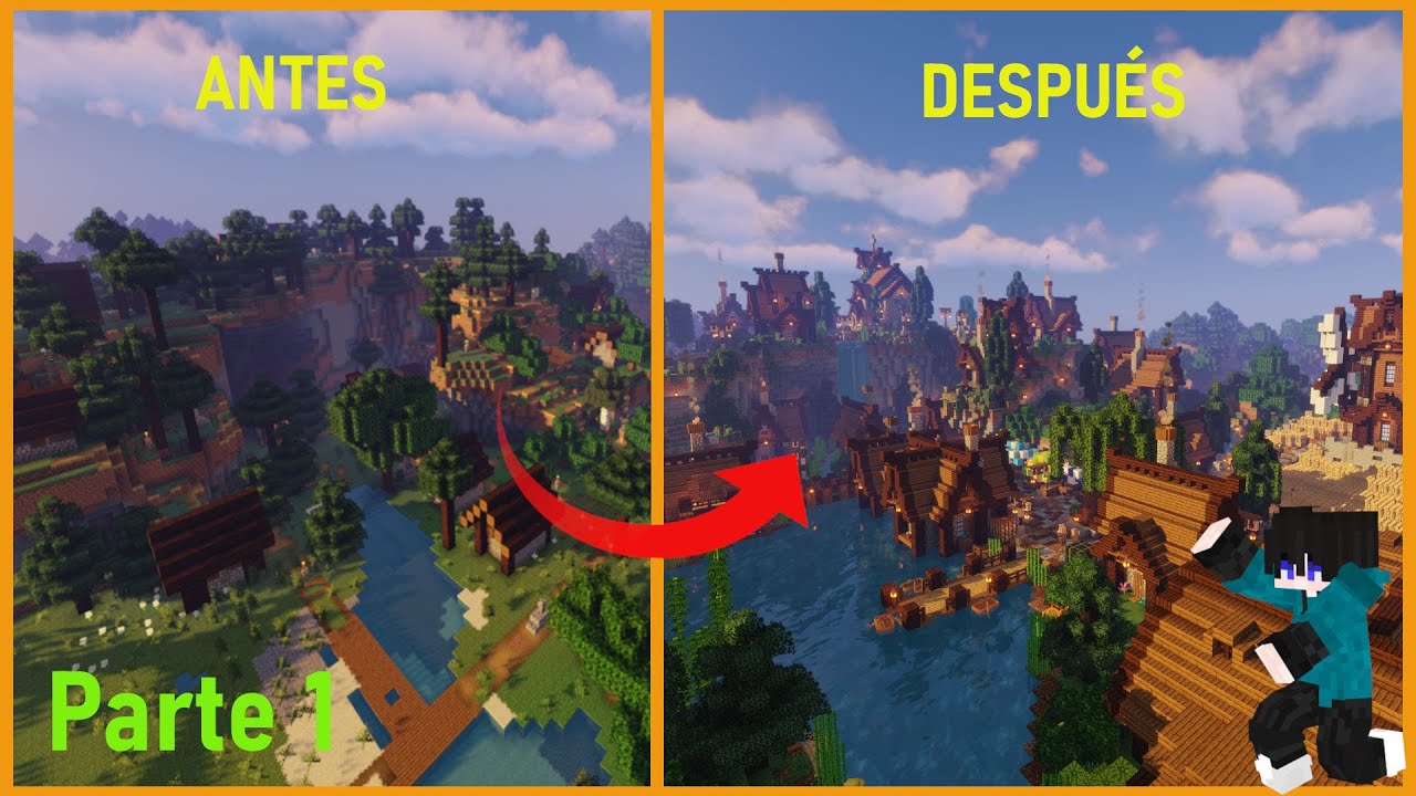 TRANSFORMÉ UNA SIMPLE ALDEA en una ÉPICA ALDEA MEDIEVAL en Minecraft ...