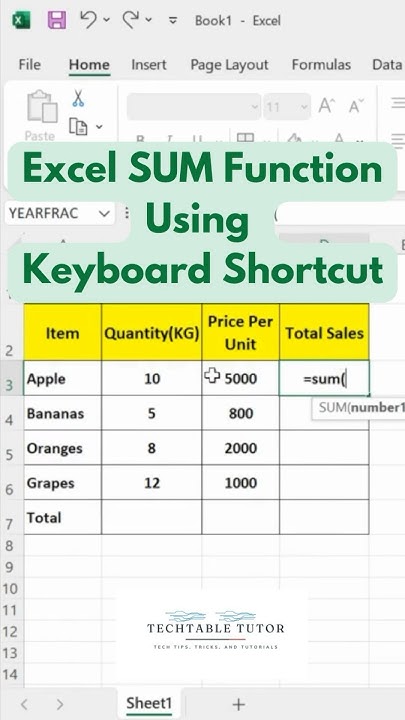 Quick Excel SUM with Keyboard Shortcut Alt + = से Excel में Total कैसे करें? #excel #shorts ...