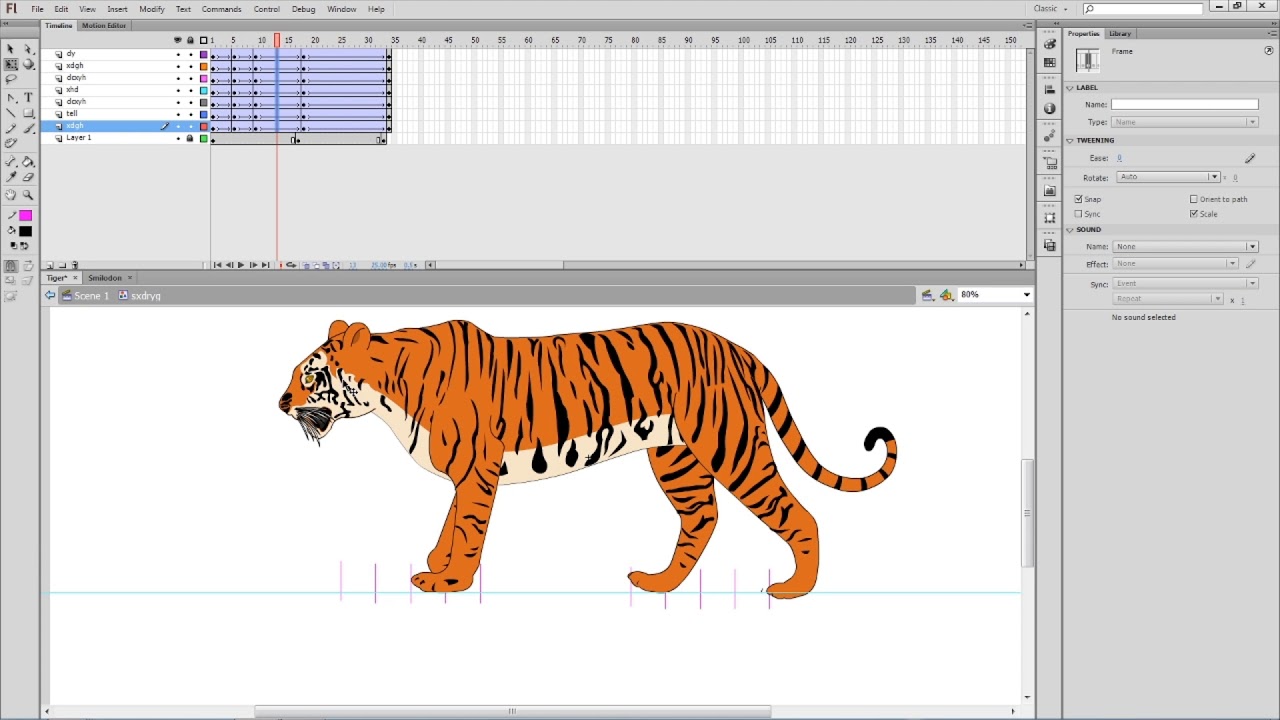 Royal Bengal tiger walk cycle animation tutorial in flash cs6 - YouTube
