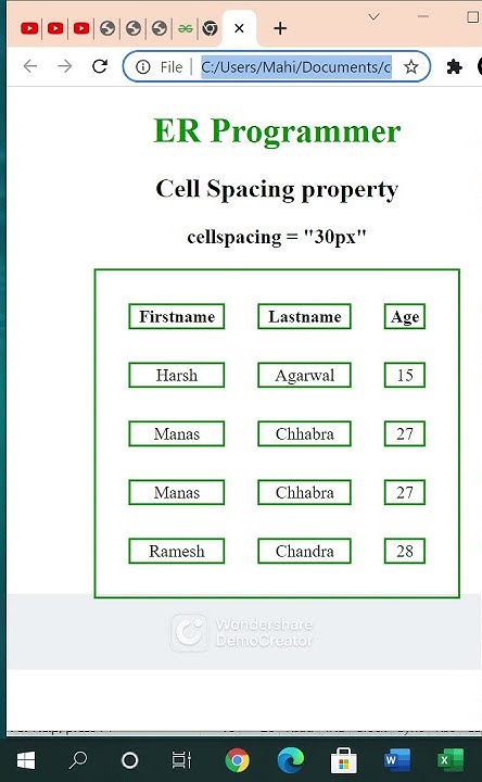 Cell Padding VS cell Spacing - YouTube