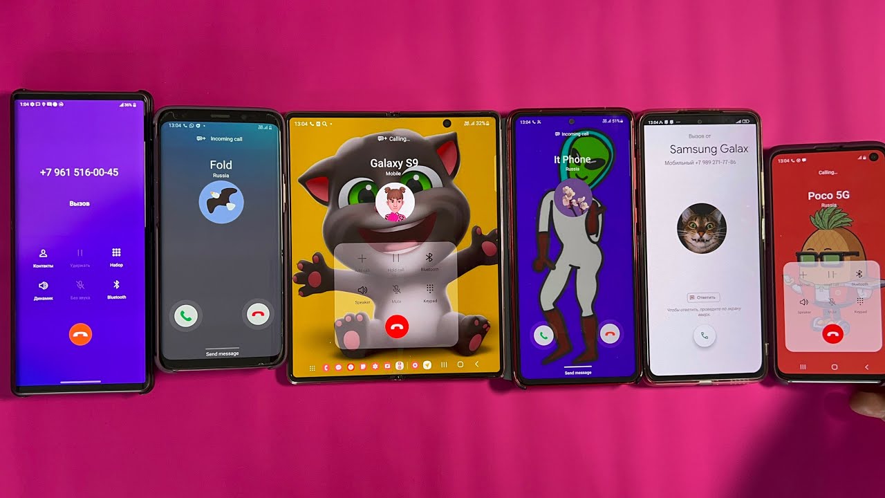 Six Phones Incoming + Outgoing Call Samsung Galaxy Group LG Wing vs S20+ Galaxy Fold vs Poco 5G ...